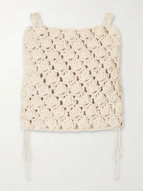 Balmain Crochet Cotton Cropped Top - Neutrals