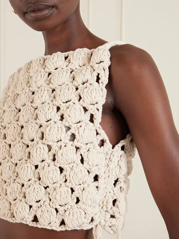 Balmain Crochet Cotton Cropped Top - Neutrals
