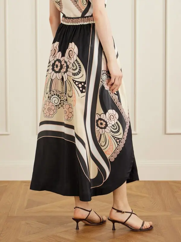 La DoubleJ Printed Silk Maxi Skirt