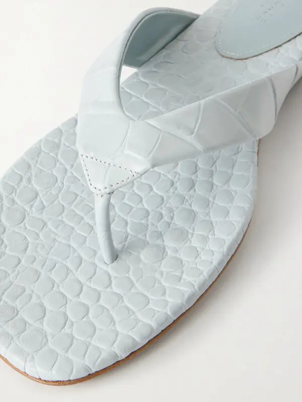 Le Monde Beryl Croc-effect Leather Thong Sandals - Blue