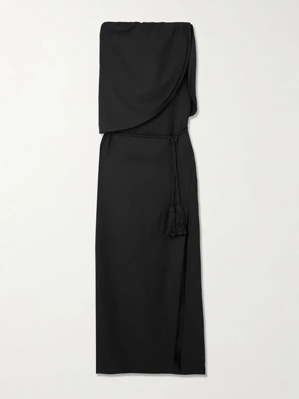 Posse Elspeth Belted Draped Wool-twill Maxi Dress - Black