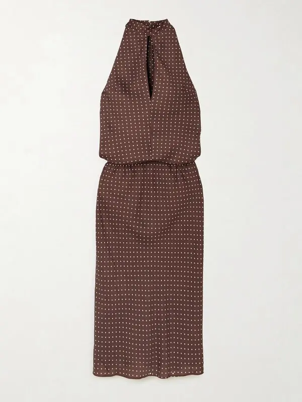 Posse Phoebe Polka-dot Lyocell Halterneck Midi Dress - Brown