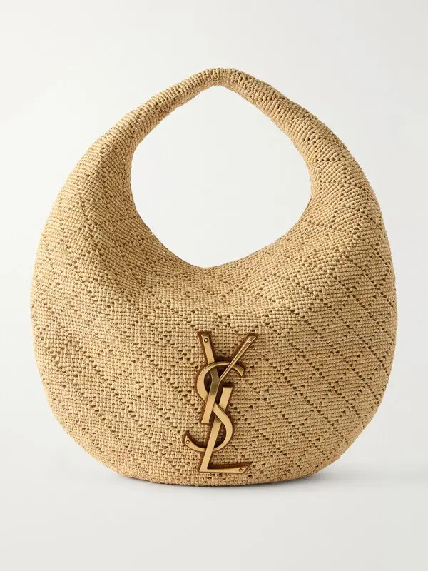 Saint Laurent Icare Cassandre-embellished Woven Raffia Shoulder Bag