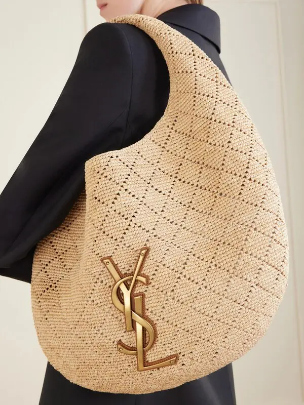 Saint Laurent Icare Cassandre-embellished Woven Raffia Shoulder Bag