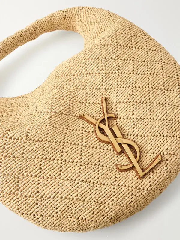 Saint Laurent Icare Cassandre-embellished Woven Raffia Shoulder Bag
