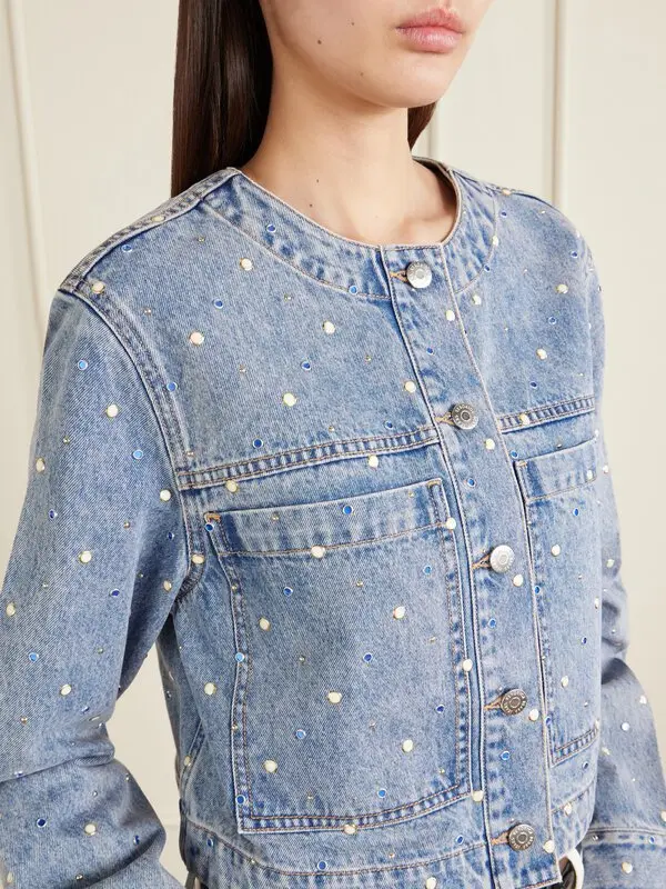 Veronica Beard Lowry Cropped Embellished Denim Jacket