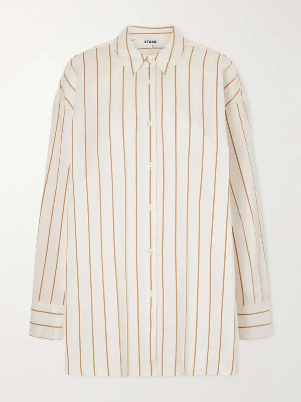 Staud Kendy Striped Cotton-blend Shirt - Off-white