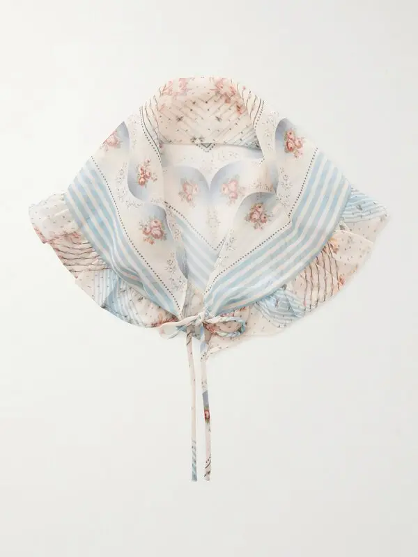Anna Sui Ruffled Printed Chiffon Headband - Blue