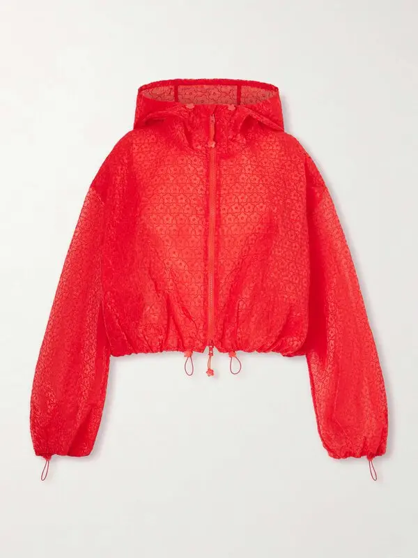 Cecilie Bahnsen Hooded Embroidered Tulle Jacket - Red
