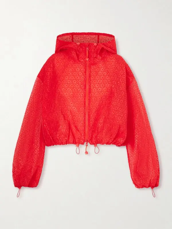 Cecilie Bahnsen Hooded Embroidered Tulle Jacket - Red