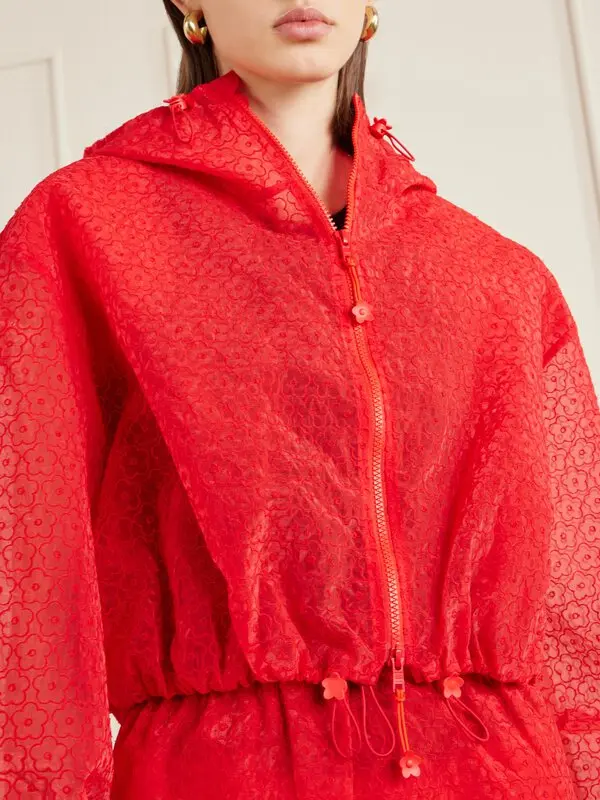 Cecilie Bahnsen Hooded Embroidered Tulle Jacket - Red