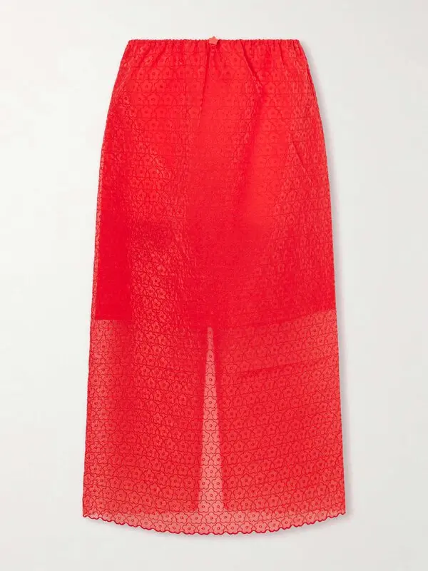 Cecilie Bahnsen Embroidered Tulle Midi Skirt - Red