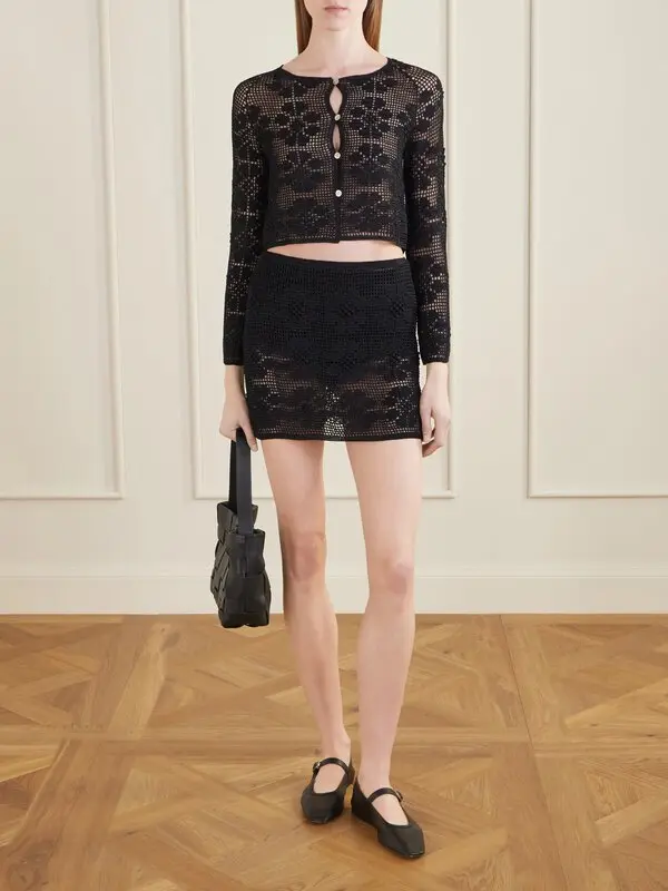 Calle Del Mar Daisy Chain Crocheted Mini Skirt - Black