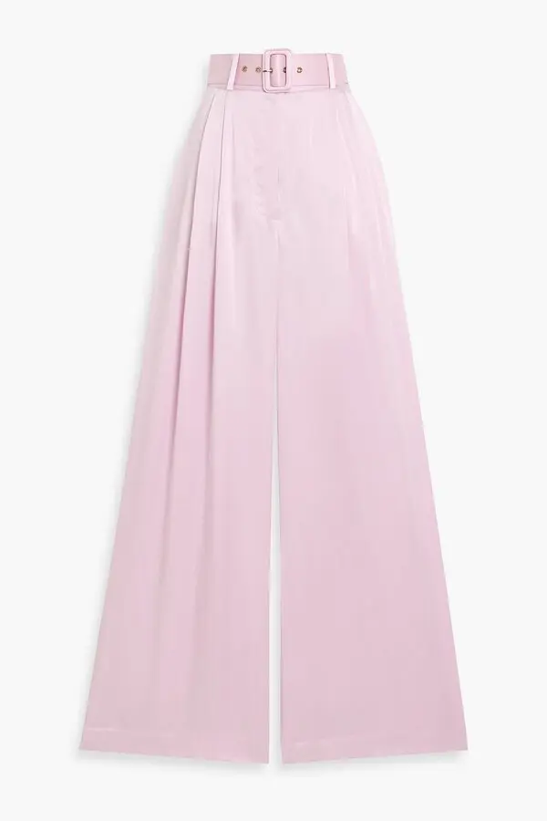 Zimmermann Belted Silksatin Wide-leg Pants - Baby Pink