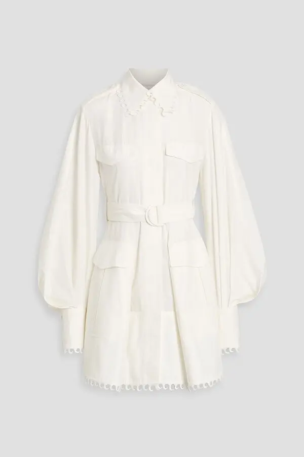 Zimmermann Belted Cotton And Silk-blend Mini Shirt Dress - Ivory
