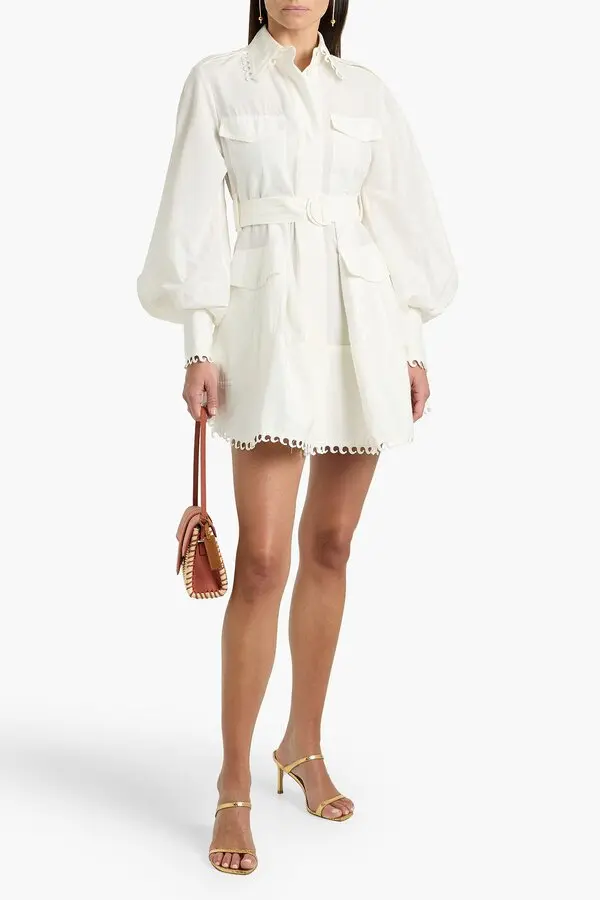Zimmermann Belted Cotton And Silk-blend Mini Shirt Dress