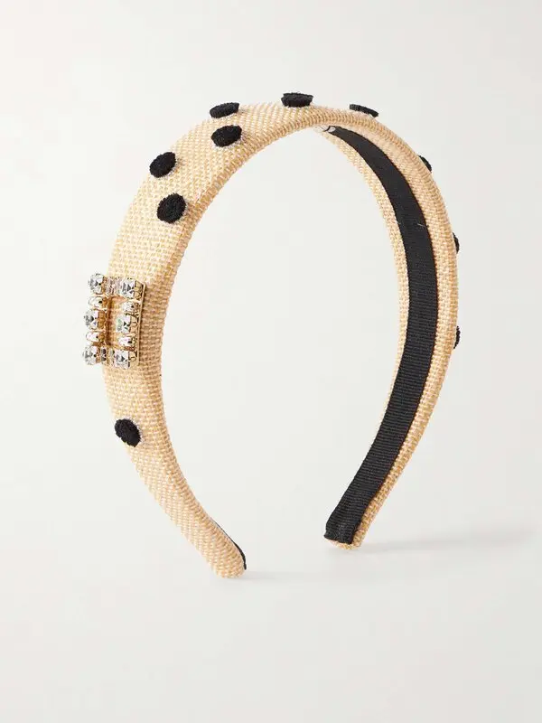 ROGER VIVIER Embellished Polka-dot Raffia Headband - Neutral