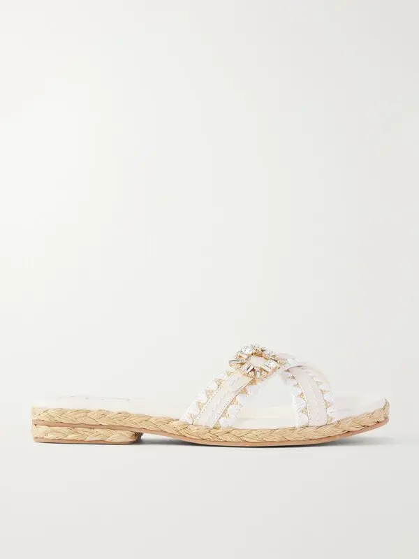 ROGER VIVIER Strass Crystal-embellished Raffia Slides - Neutrals
