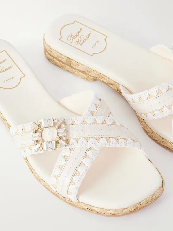 ROGER VIVIER Strass Crystal-embellished Raffia Slides