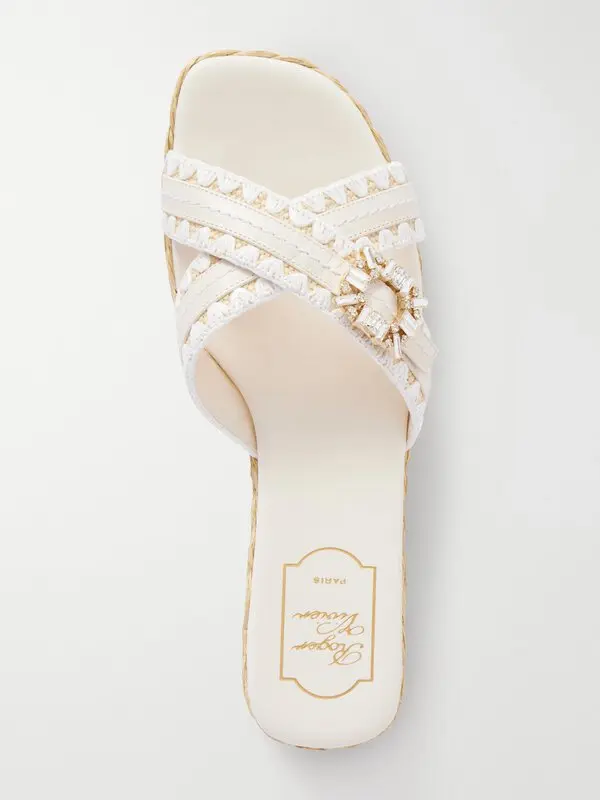ROGER VIVIER Strass Crystal-embellished Raffia Slides
