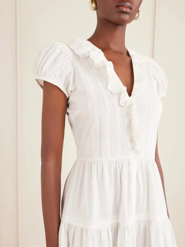 DÔEN Eliette Ruffled Brodeire Anglaise-trimmed Organic Cotton Midi Dress - White