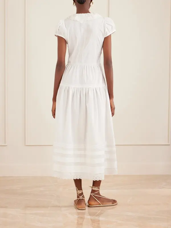 DÔEN Eliette Ruffled Brodeire Anglaise-trimmed Organic Cotton Midi Dress - White