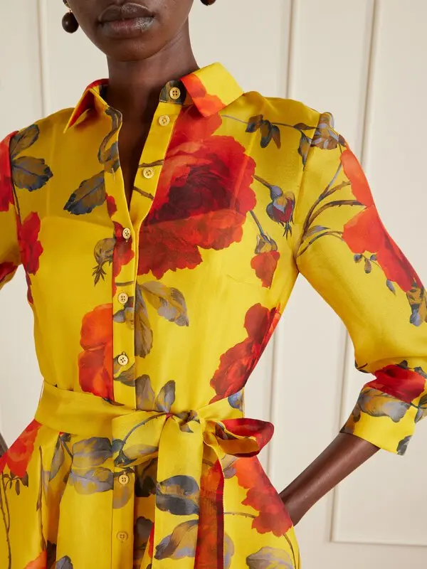 Carolina Herrera Belted Floral-print Silk-organza Gown