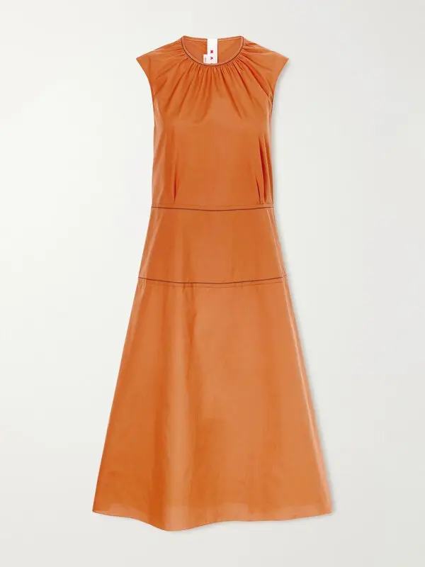 Marni Gathered Cotton-poplin Midi Dress