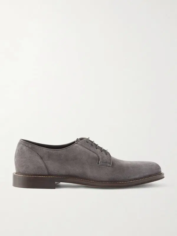 Brunello Cucinelli Suede Derby Shoes - Gray