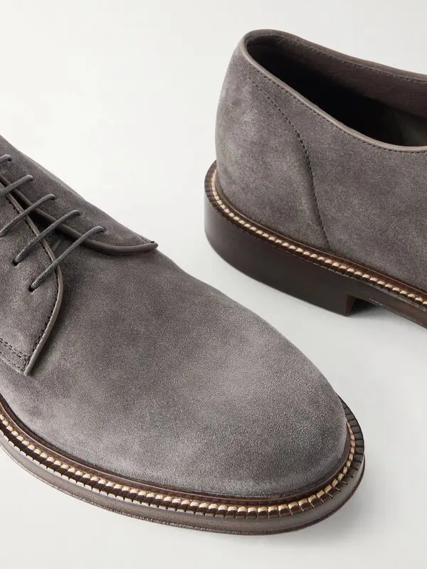 Brunello Cucinelli Suede Derby Shoes - Gray