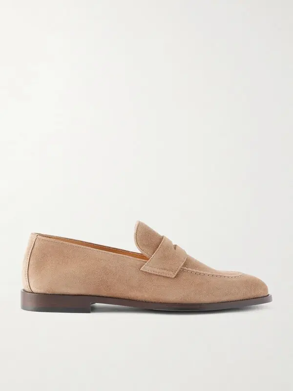 Brunello Cucinelli Calf Suede Penny Loafers - Brown