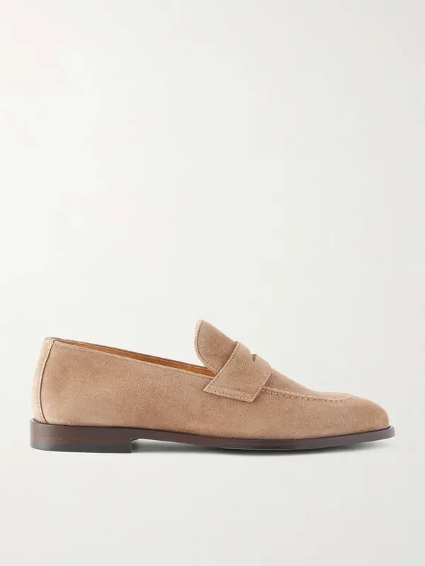 Brunello Cucinelli Calf Suede Penny Loafers - Tan