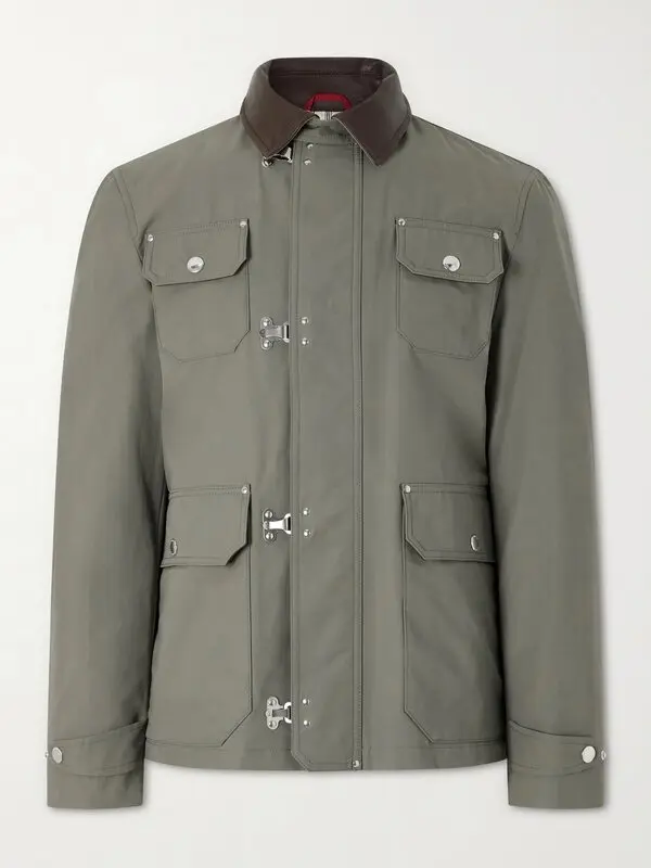 Brunello Cucinelli Leather-trimmed Cotton-blend Jacket - Green