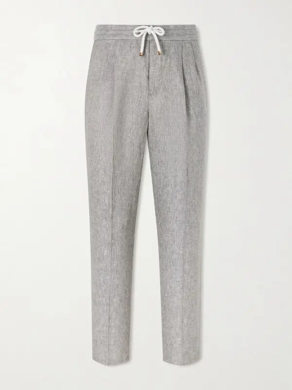 Brunello Cucinelli Straight-leg Hemp And Linen-blend Twill Trousers - Gray