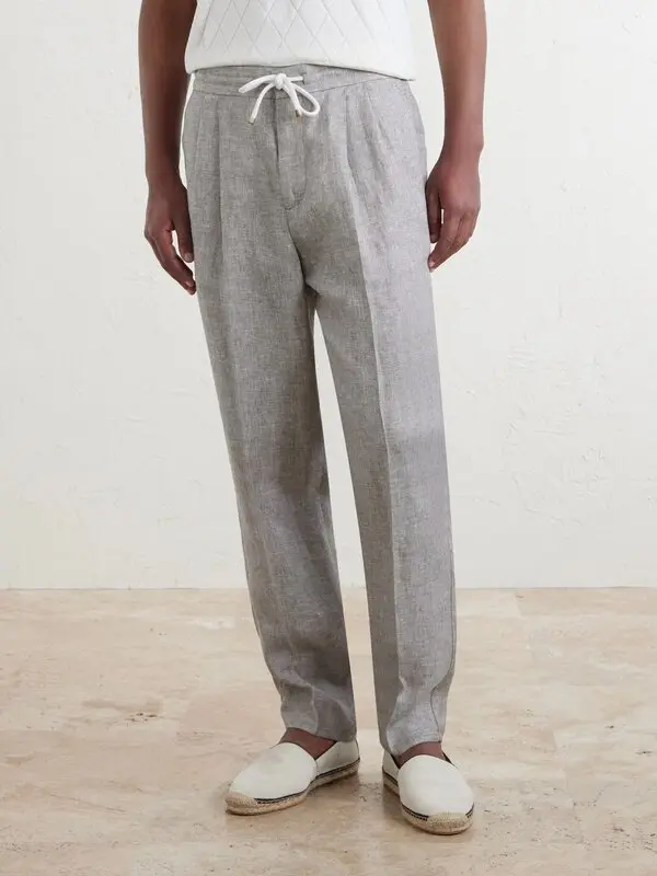 Brunello Cucinelli Straight-leg Hemp And Linen-blend Twill Trousers - Gray