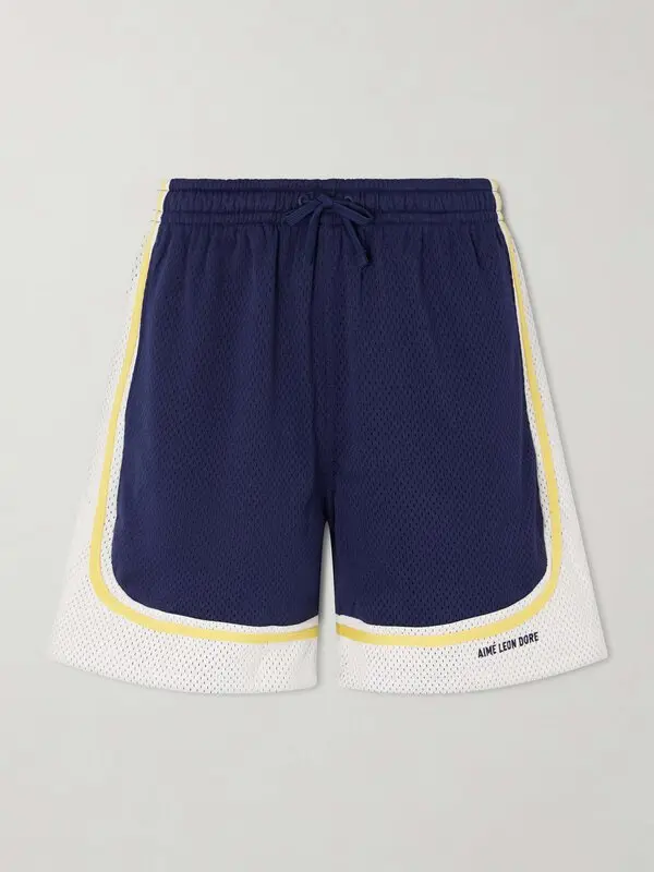 Aimé Leon Dore Novelty Straight-leg Logo-embroidered Mesh Drawstring Shorts - Navy