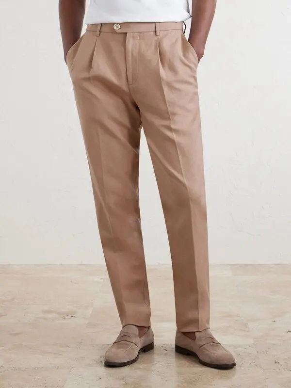 Brunello Cucinelli Straight-leg Pleated Trousers - Brown