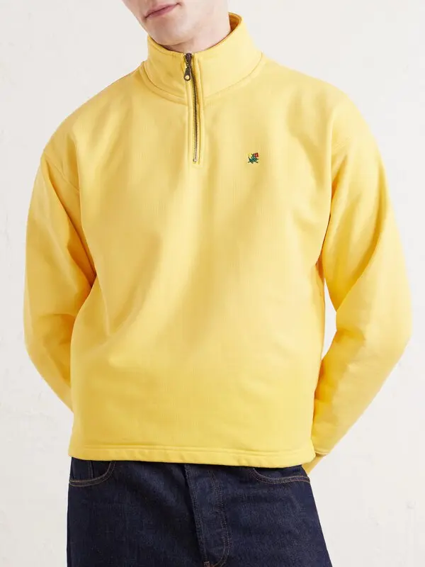 Aimé Leon Dore Cotton-jersey Half-zip Sweatshirt With Logo Embroidery - Yellow