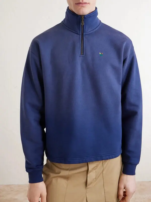 Aimé Leon Dore Logo-embroidered Half-zip Sweatshirt - Blue