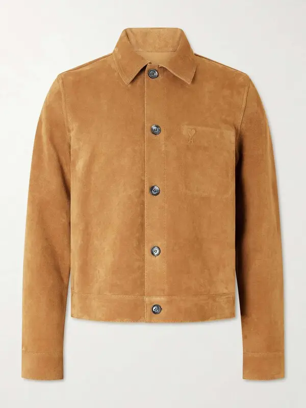 Ami Logo-embossed Suede Jacket - Brown
