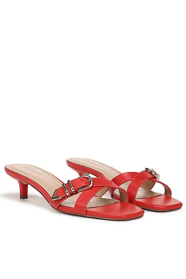 FAVORITE DAUGHTER Shiloh Buckle Kitten Heel Sandals - Red