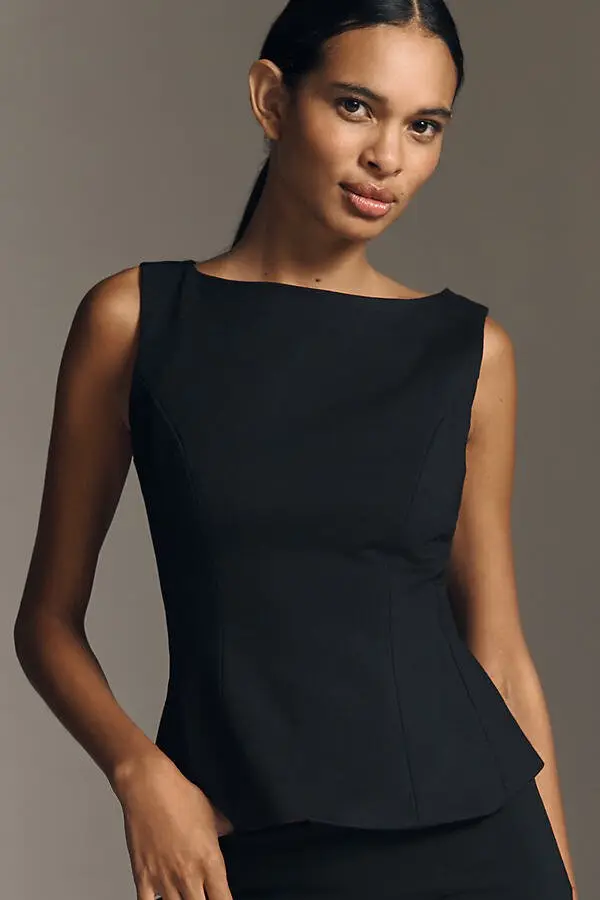 Good American Stretch Ponte Peplum Top - Black