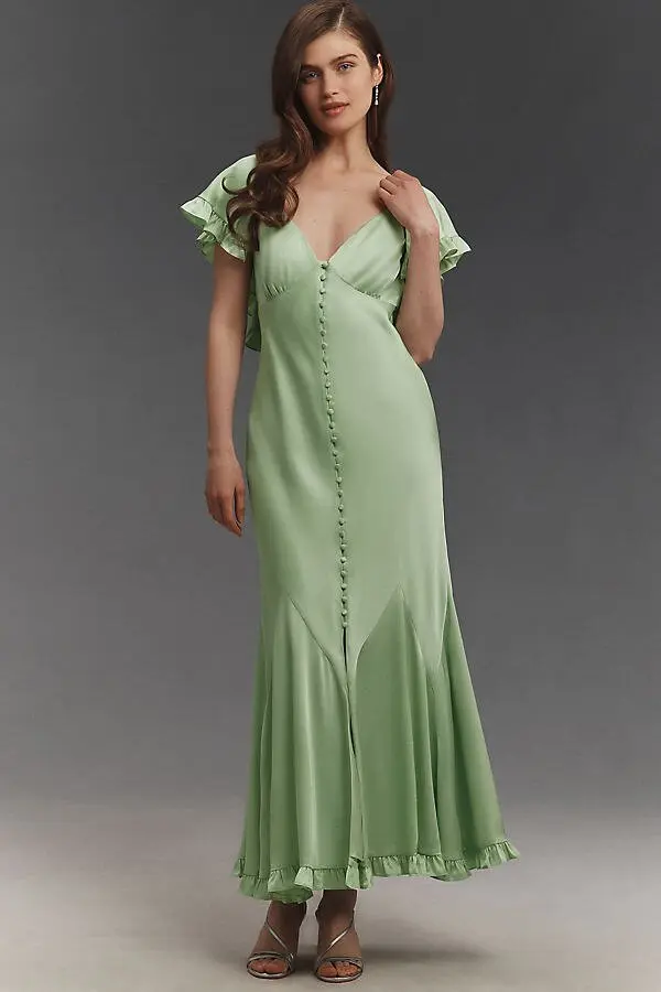 Bhldn Caped Sat Midi Dress - Light Green