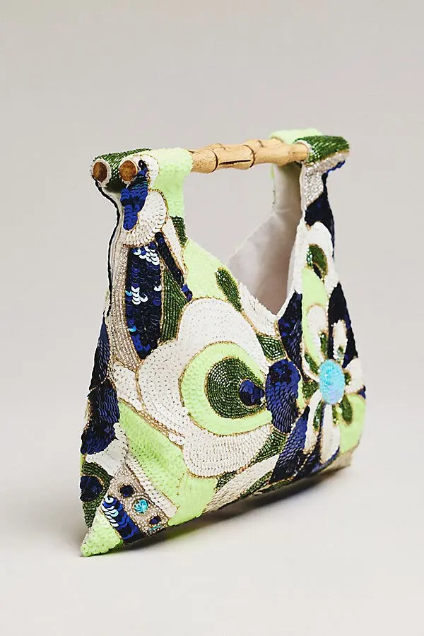 Maeve Beaded Bamboo Handbag - Green Pattern