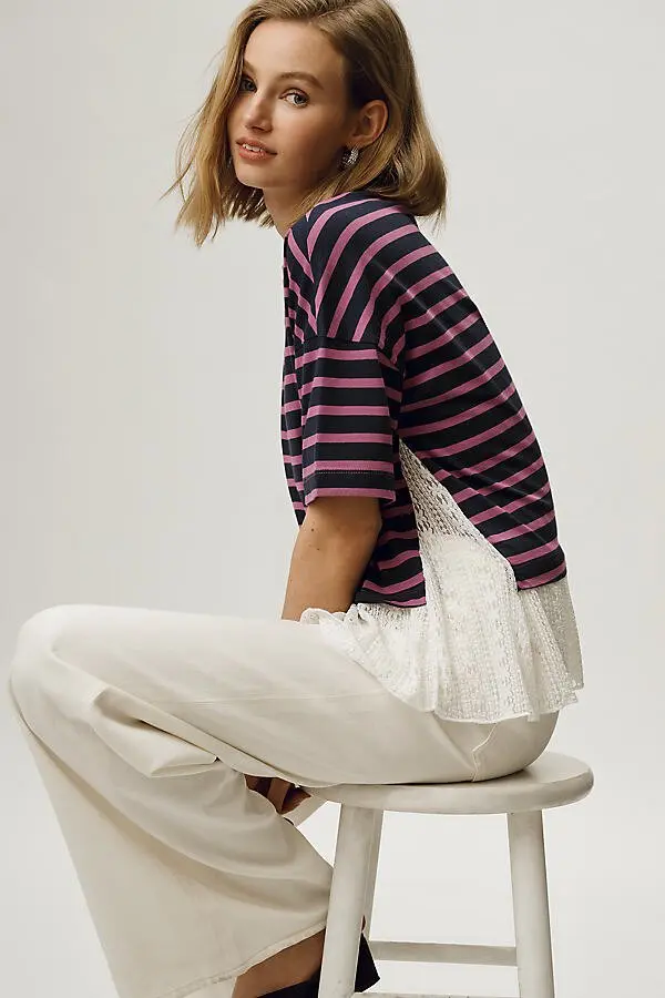 Maeve Twofer Lace T-shirt - Navy
