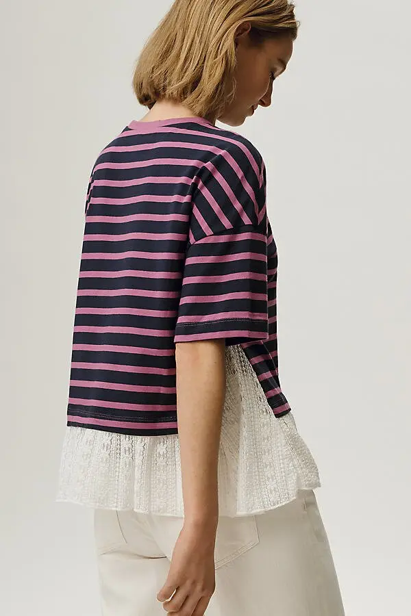 Maeve Twofer Lace T-shirt - Navy