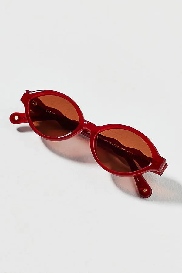 DAMSON MADDER Wavey Temple Oval Sunglasses - Red