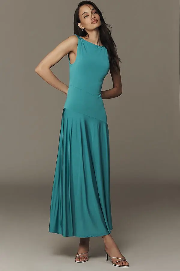 Anthropologie Sleeveless Boatneck Drop-Waist Maxi Dress - Lake Blue |  Editorialist