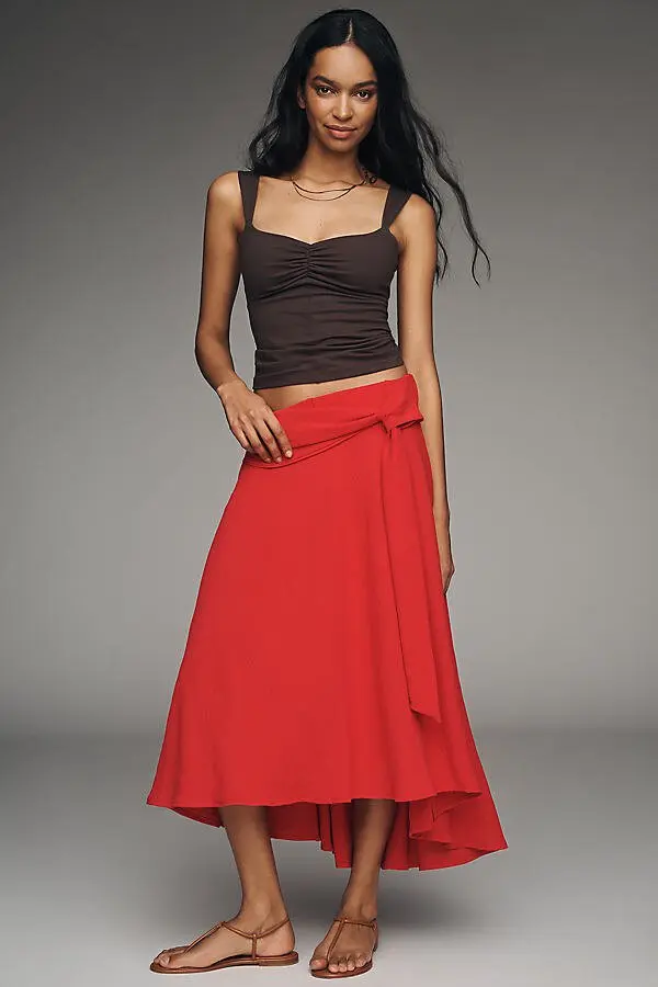 BISHOP + YOUNG Midi Skirt With Tie-waist Detail - Cherry
