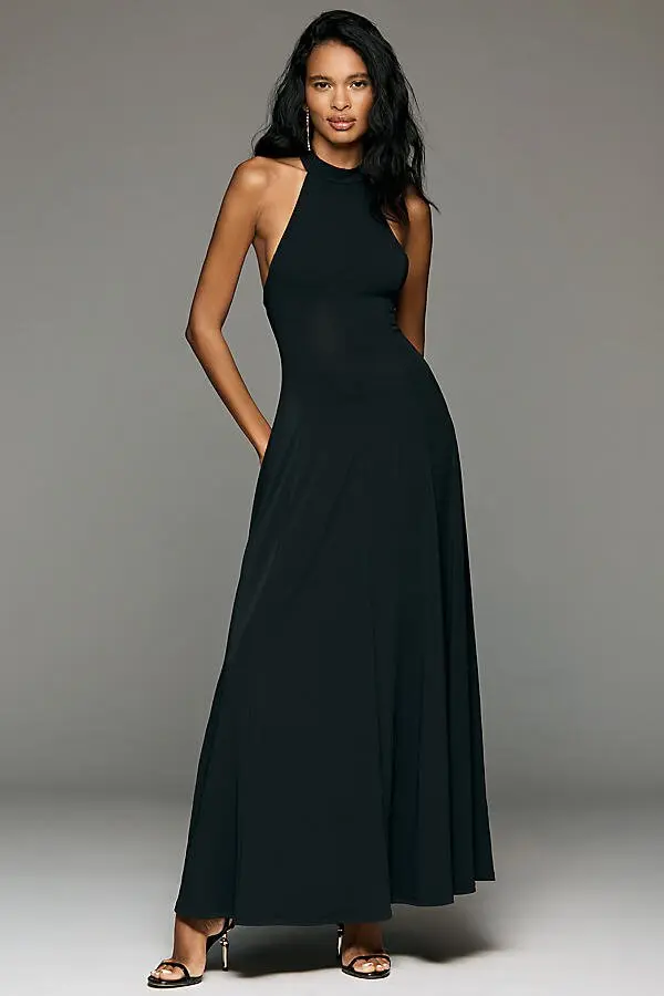 halterneck a-line maxi dress Peacock Blue Halter Neck A-Line Long Prom Dress With Split, Emerald / 2